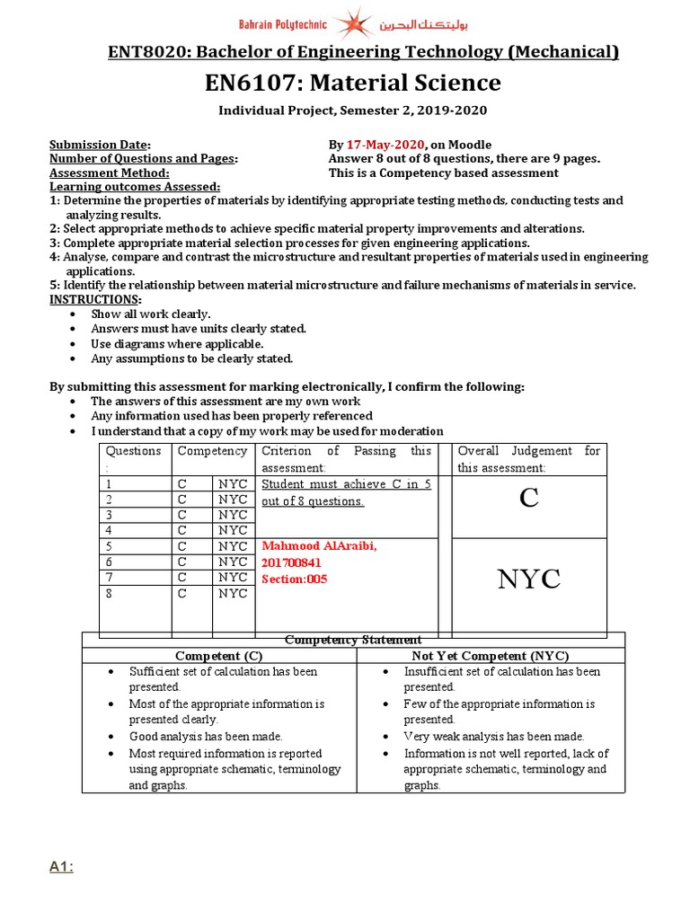 EN6107: Material Science: C NYC | PDF | Young's Modulus | Fibers