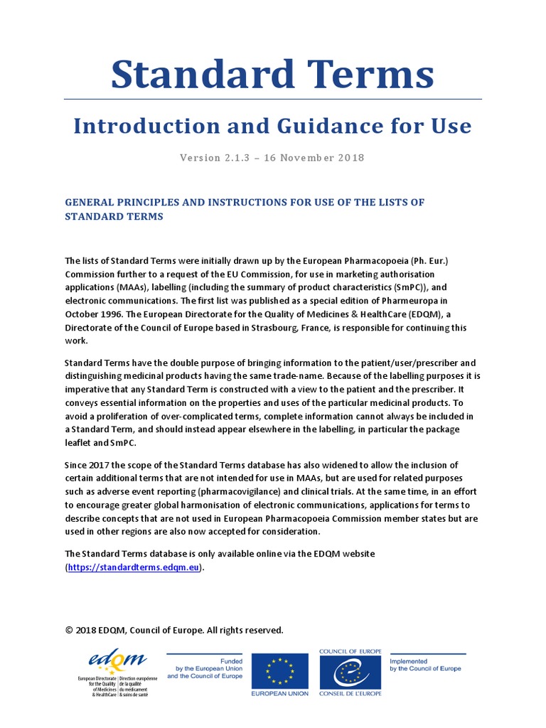 Standard Terms Introduction and Guidance For Use | PDF | Dose ...