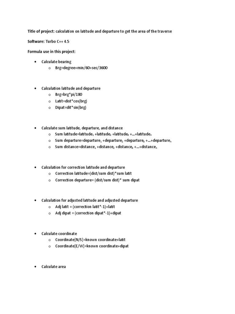 Title of Project: Calculation On Latitude and Departure To Get The Area ...