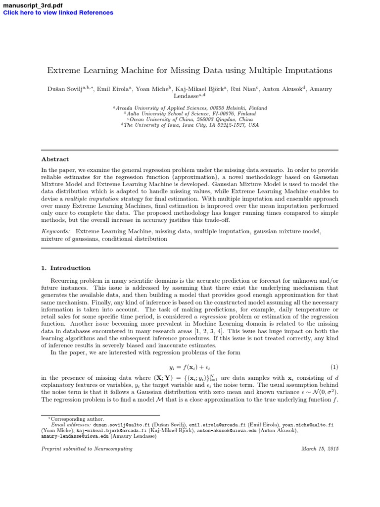 Extreme Learning Machine For Missing Data Using Multiple Imputations Pdf Normal Distribution 0396