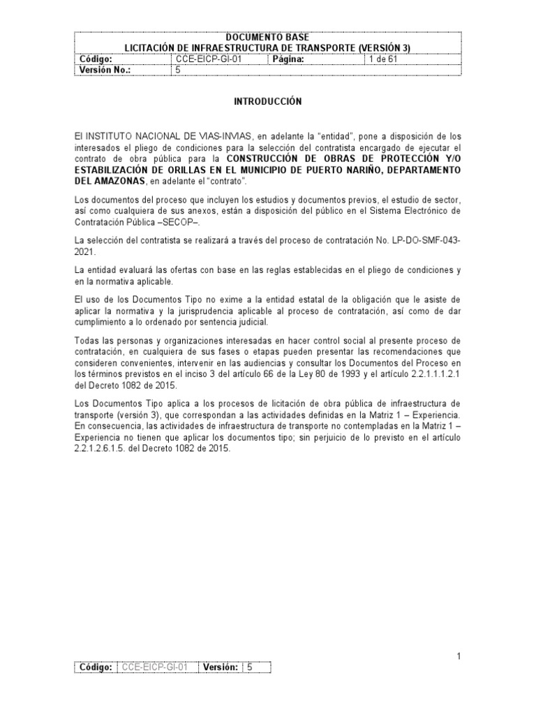 Ejemplo Pliego de Condiciones Obra Civil | PDF | Salario mínimo | Presupuesto