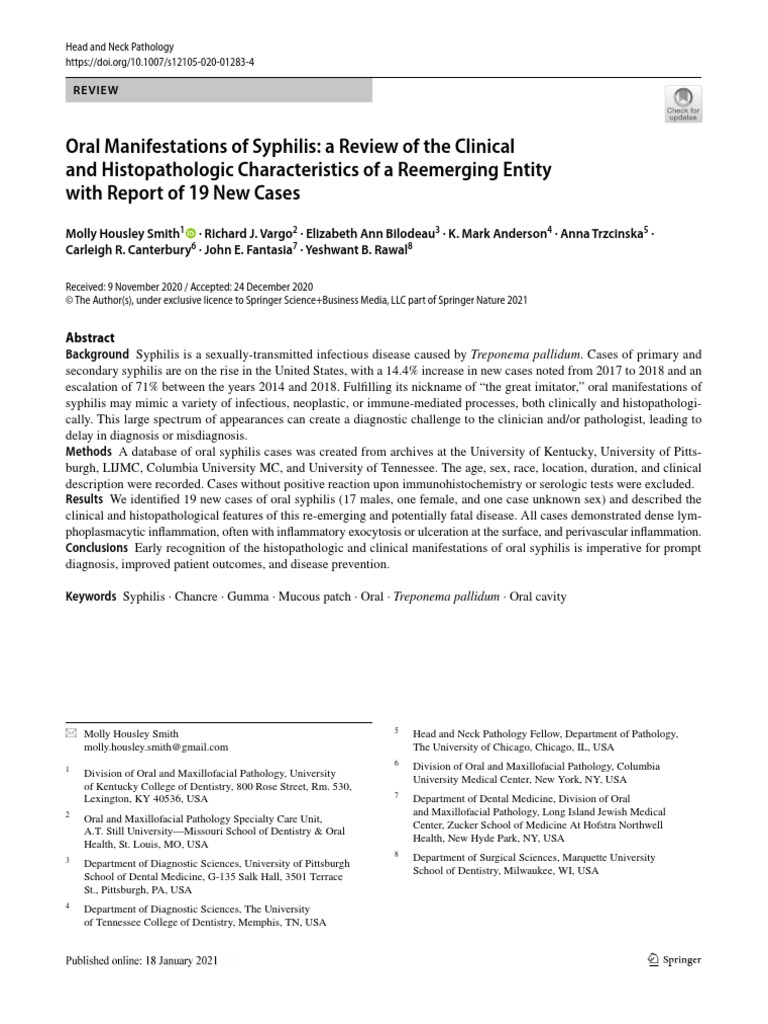Oral Manifestations of Syphilis A Review of The Clinical | PDF ...