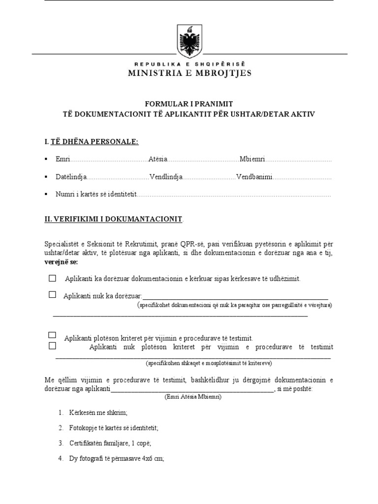 Formular Pranimit 2018 | PDF