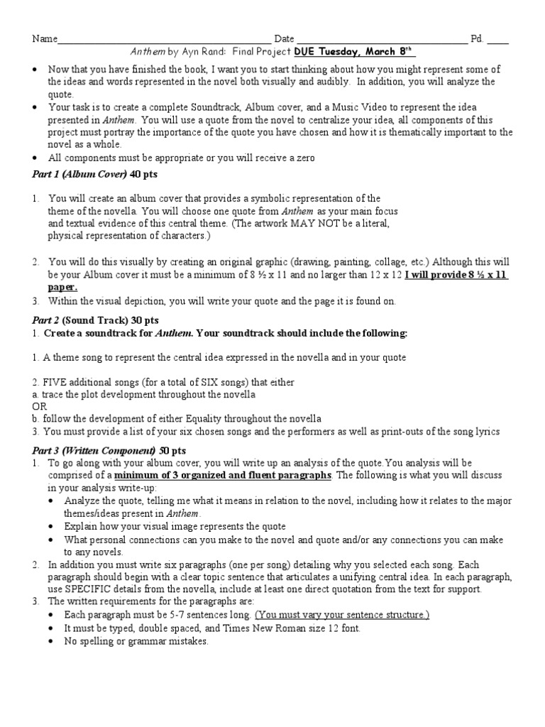 Anthem Final Project | PDF | Paragraph