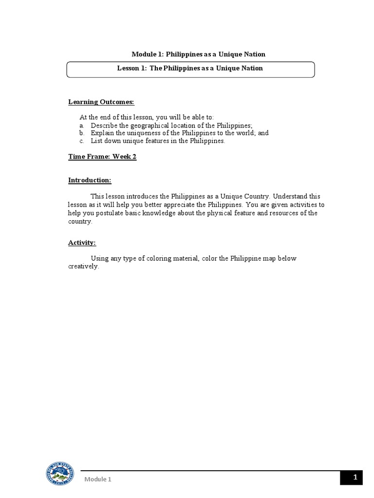 Module 1: Philippines As A Unique Nation Lesson 1: The Self From ...