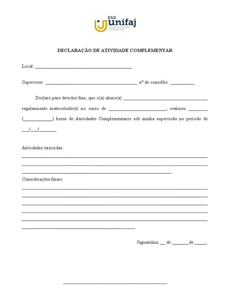 Declaracao de Atividade Complementar | PDF