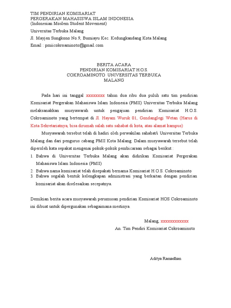 DRAFT Pengajuan Komisariat PMII UT Malang | PDF