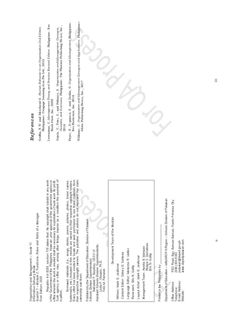 Senior 11 Organization Managemen - Q1 - M2 | PDF | Teachers | Learning