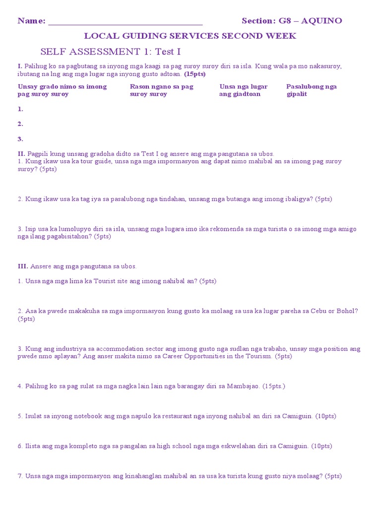 Grade 8 TLE LOCAL GUIDING SERVICES Second Cycle | PDF