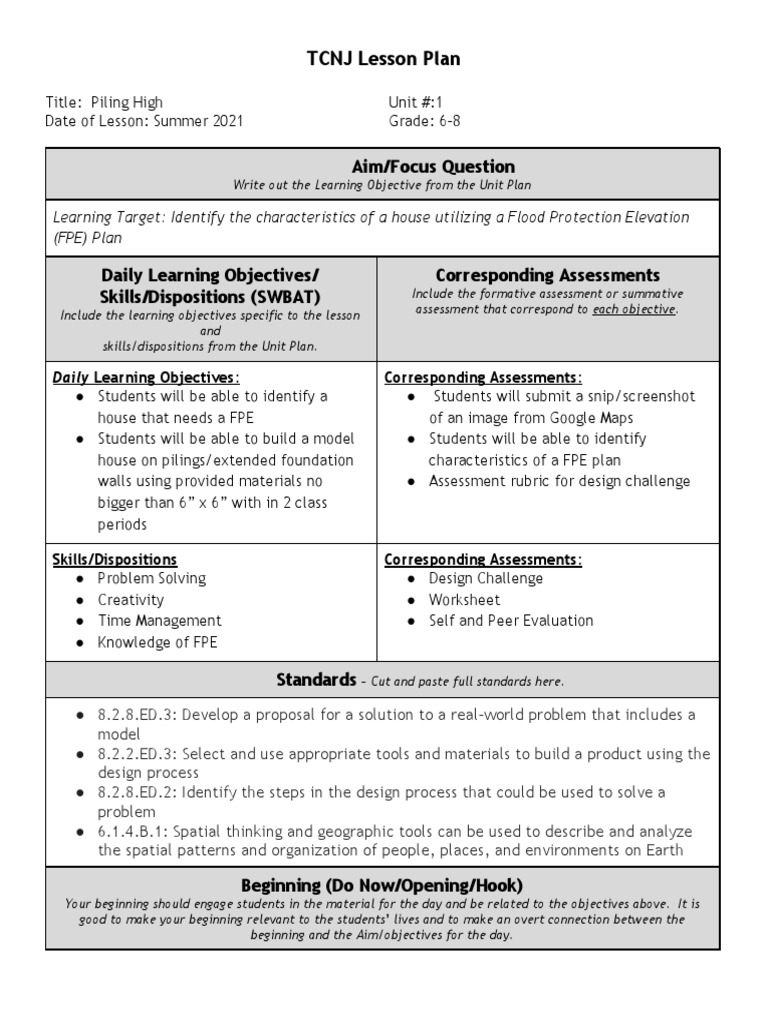 Aim/Focus Question: TCNJ Lesson Plan | PDF | Teaching | Behavior ...