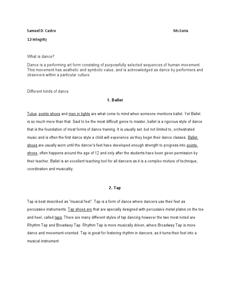 Samuel D. Castro Ms - Soria 12-Integrity | PDF | Dances | Ballet