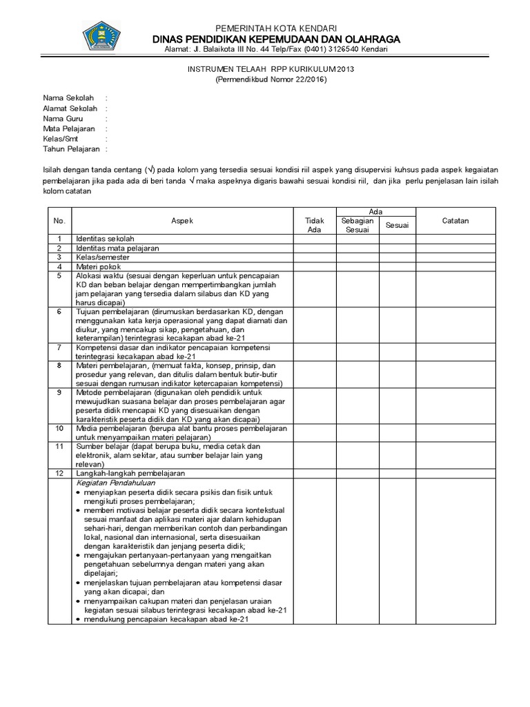 Telaah RPP Kurikulum 2013 | PDF