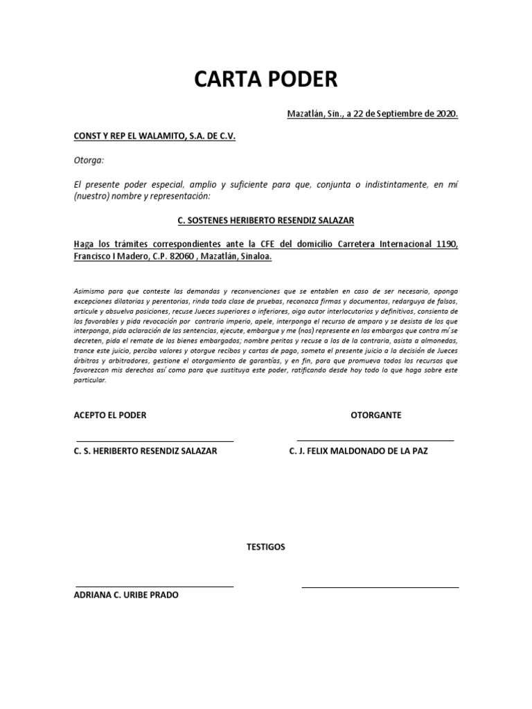 Carta Poder CFE Urias | PDF