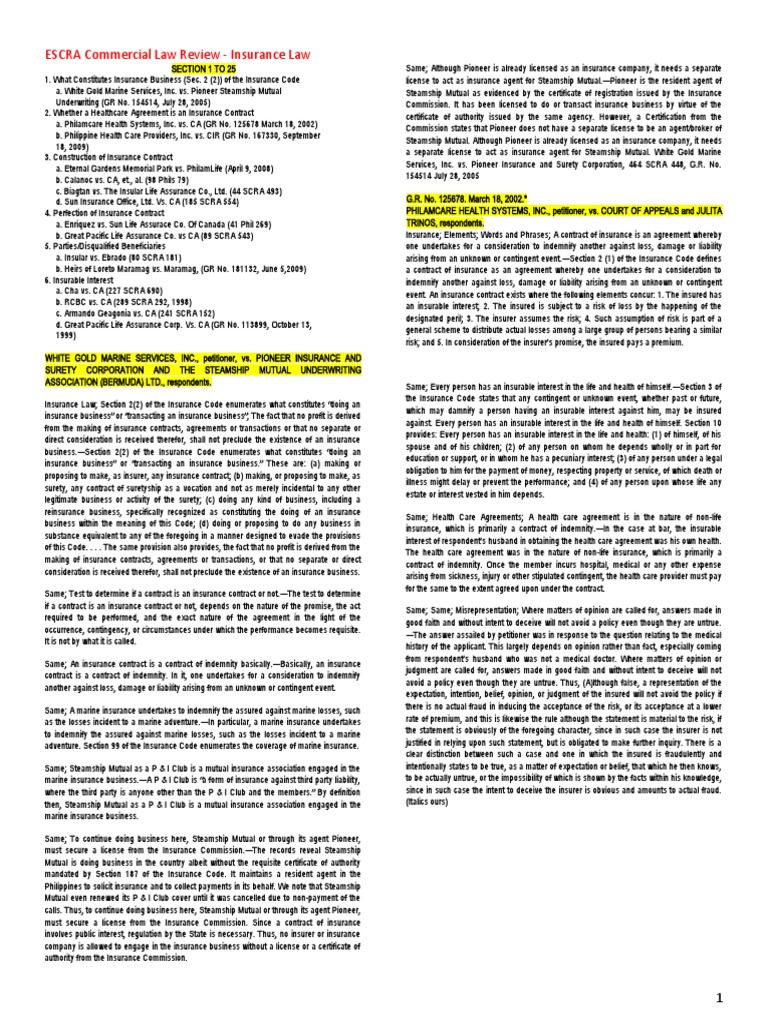 Escra For Insurance Cases | PDF | Insurance | Indemnity