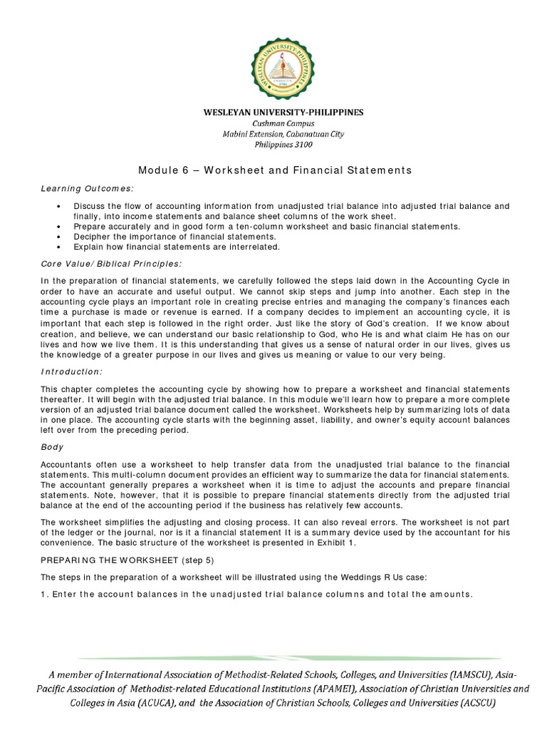 Worksheet Preparation for Financial Statements | PDF | Balance Sheet ...