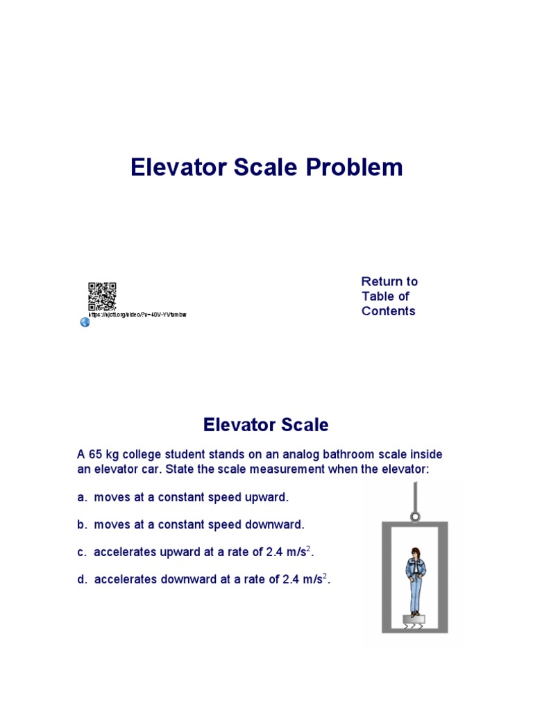 Elevator Scale Problem: Return To Table of | PDF | Force | Weight