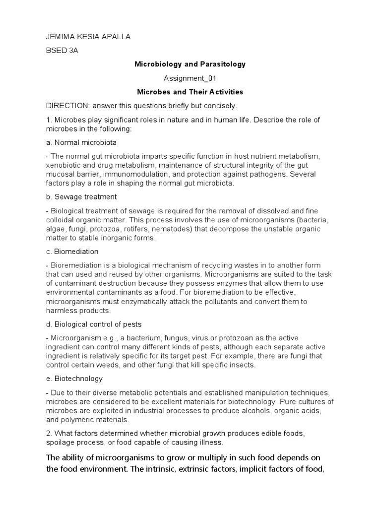 Done Jemima Kesia Apalla Bsed 3a Assignment 1 | PDF | Microorganism ...