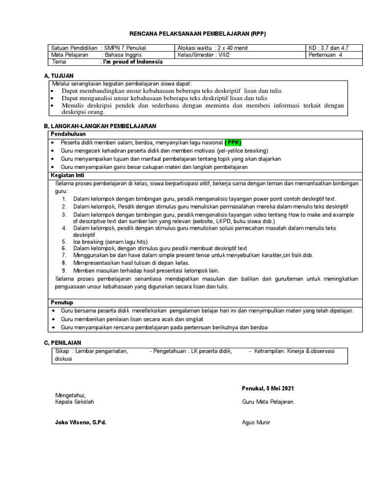 02 RPP Write Descriptive Text | PDF