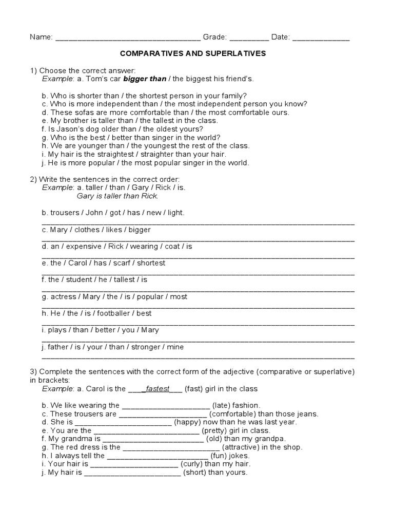 Comparative and Superlative Test | PDF | Fashion | Clothing