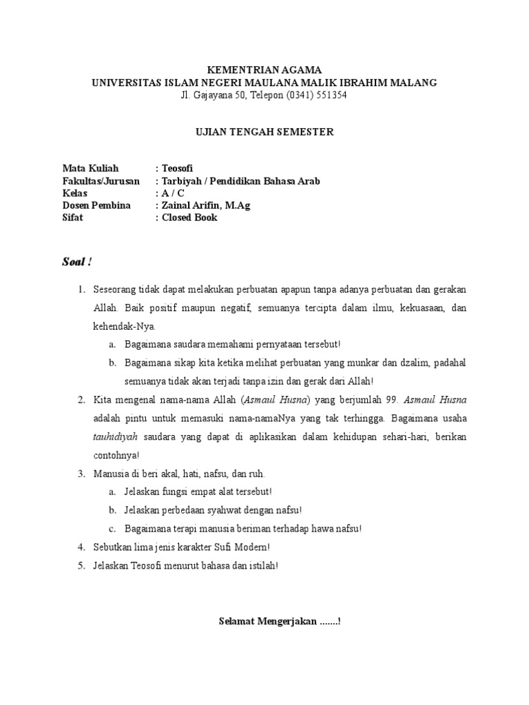 Soal Uts Teosofi - Pba 2021 | PDF