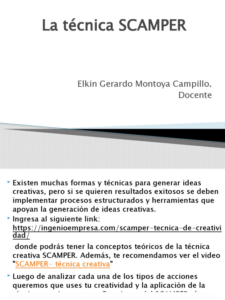 La Técnica SCAMPER - Elkin Montoya | PDF | Crecimiento personal y profesional | Negocios