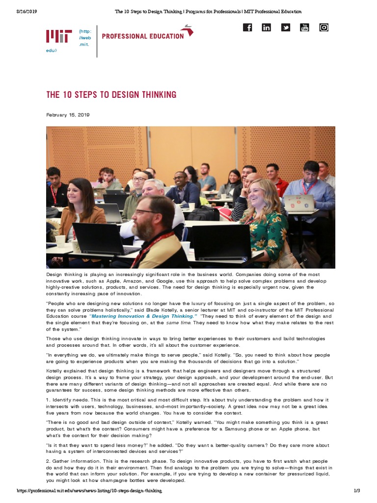 The 10 Steps To Design Thinking - MIT | PDF | Design Thinking | Innovation