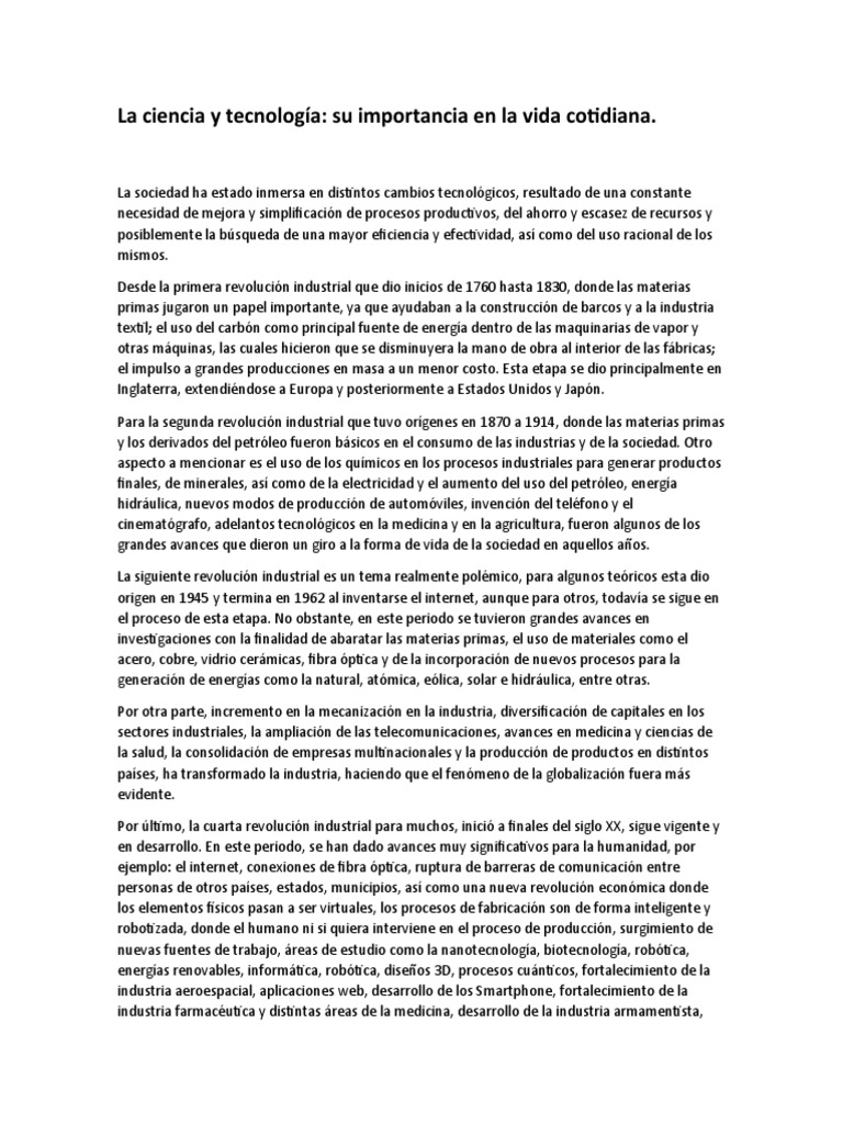 La Ciencia y Tecnología | PDF | Revolución industrial | Sociedad