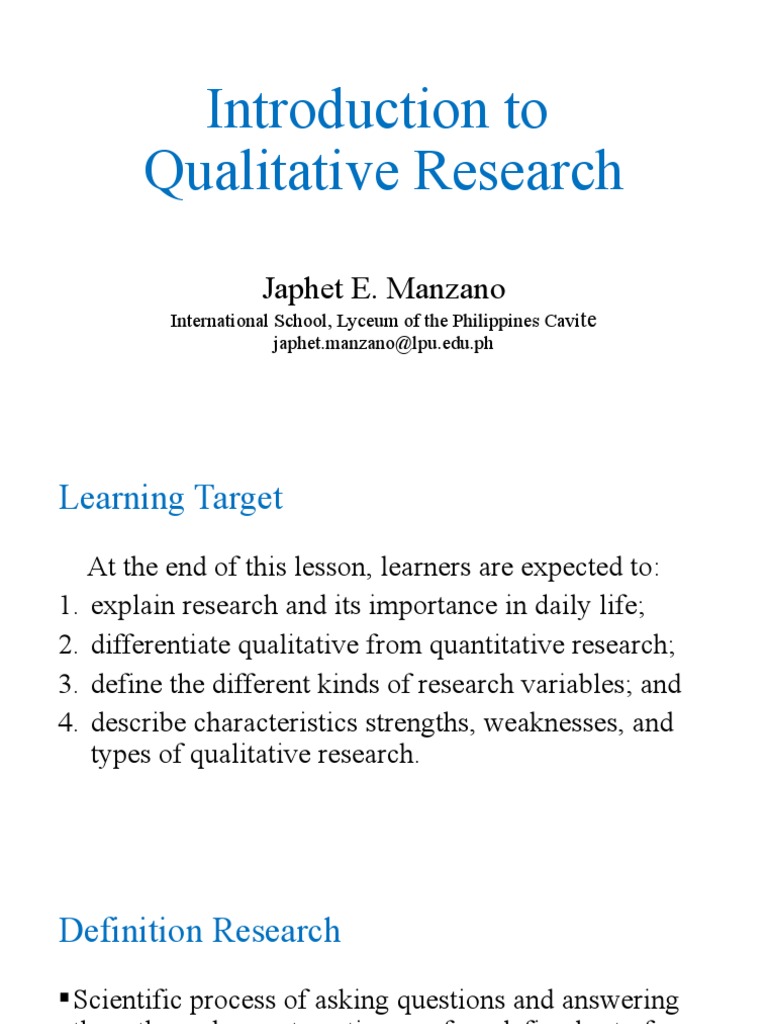 Introduction To Qualitative Research: Japhet E. Manzano | PDF ...