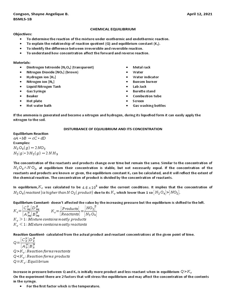 Chemical Equilibrium Experiments | PDF | Chemical Reactions | Chemical ...