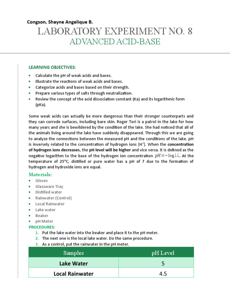 Laboratory Experiment No. 8 Advanced Acid-Base | Download Free PDF ...
