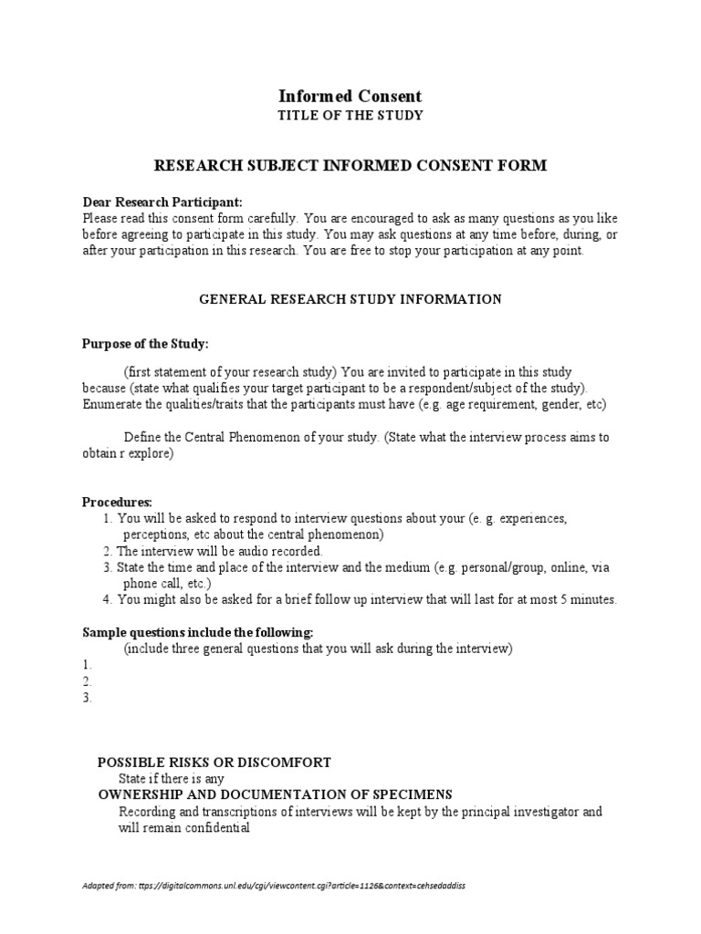 Research Subject Informed Consent Form | PDF | Consent | Interview