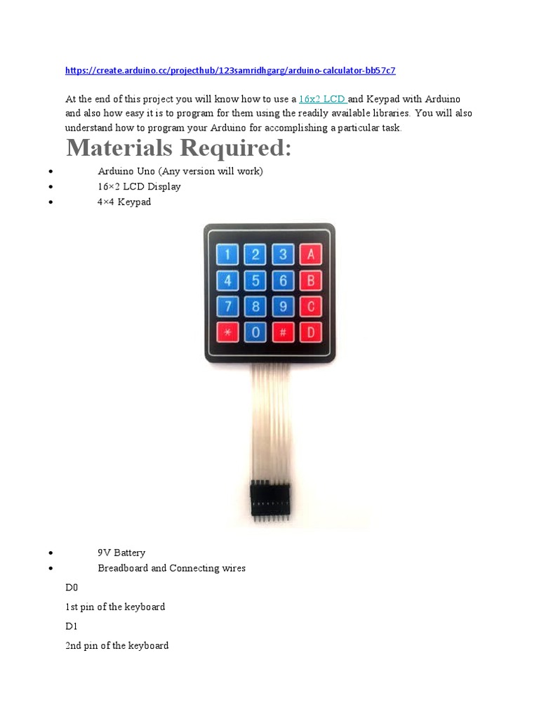 Materials Required:: 16x2 LCD | PDF | Arduino | Cursor (User Interface)