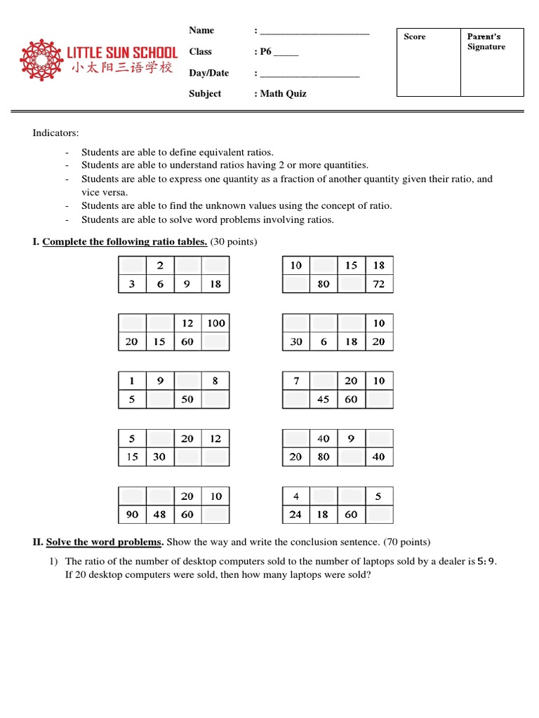 p6 Math Quiz 4 October 27, 2021 | PDF