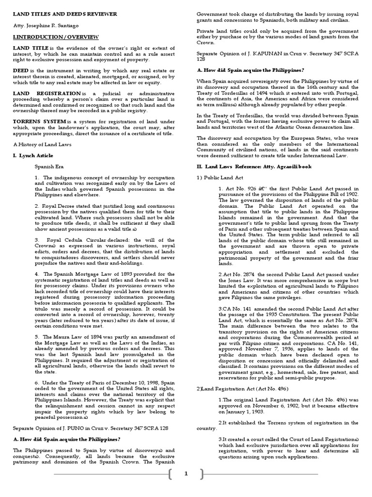 Land Titles and Deeds Overview Guide | PDF | Title (Property) | Citizenship