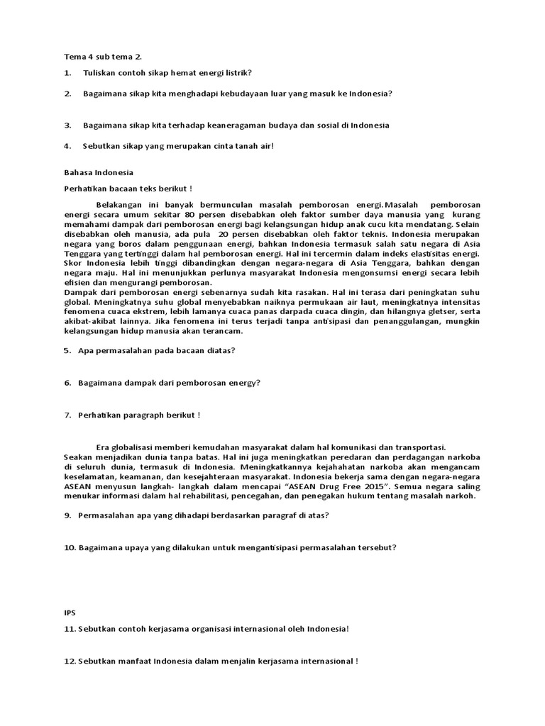 Latihan Soal Tema 4 ST 2 DN 3 | PDF