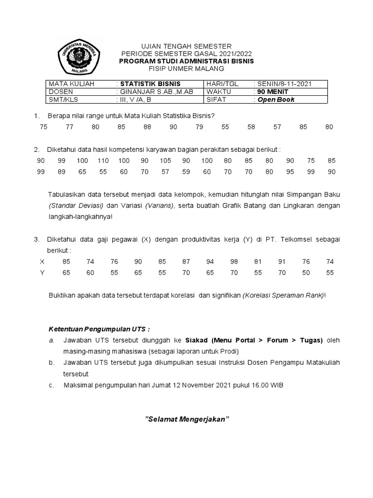 Soal Uts Statistik Bisnis | PDF