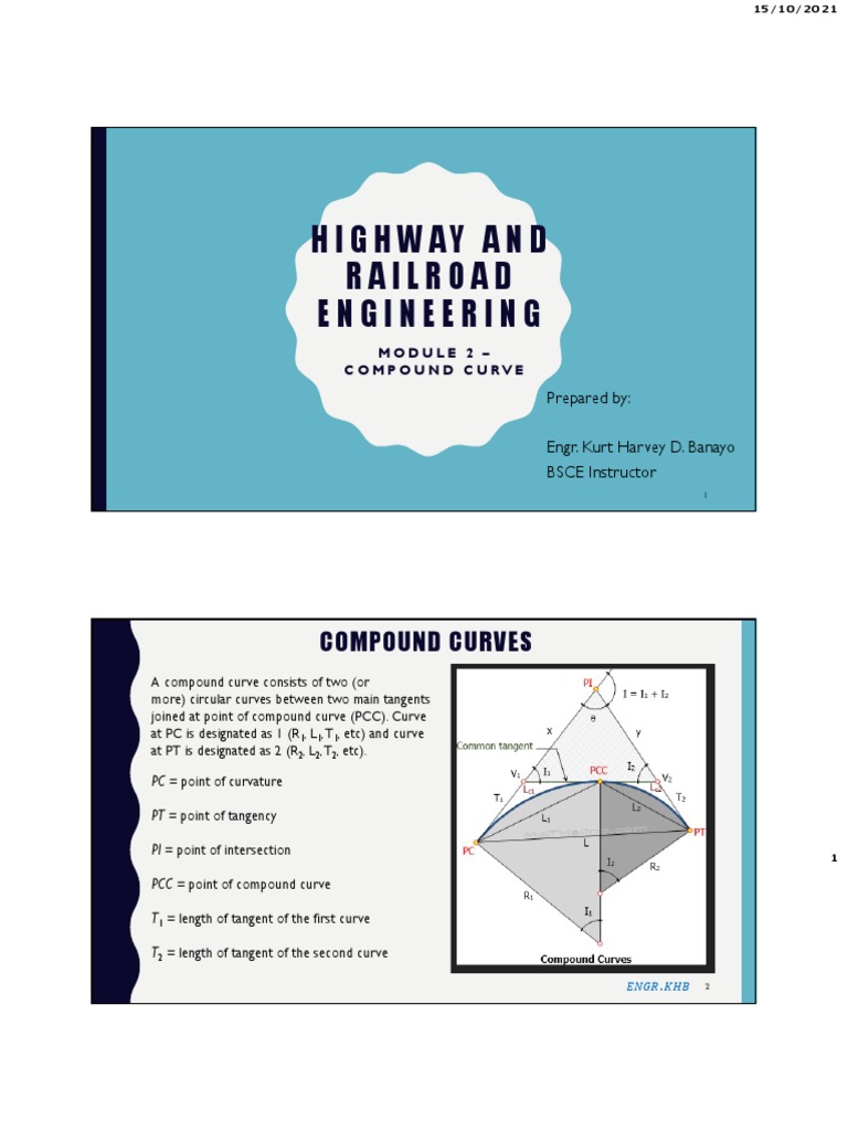 Highway and Railroad Engineering: Compound Curves | PDF | Angle | Tangent