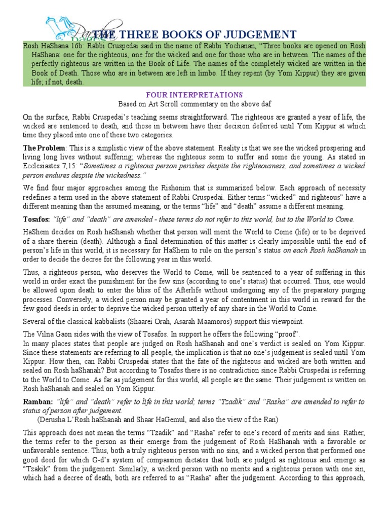 The Three Books of Judgement | PDF | Jewish Eschatology | Rosh Hashanah