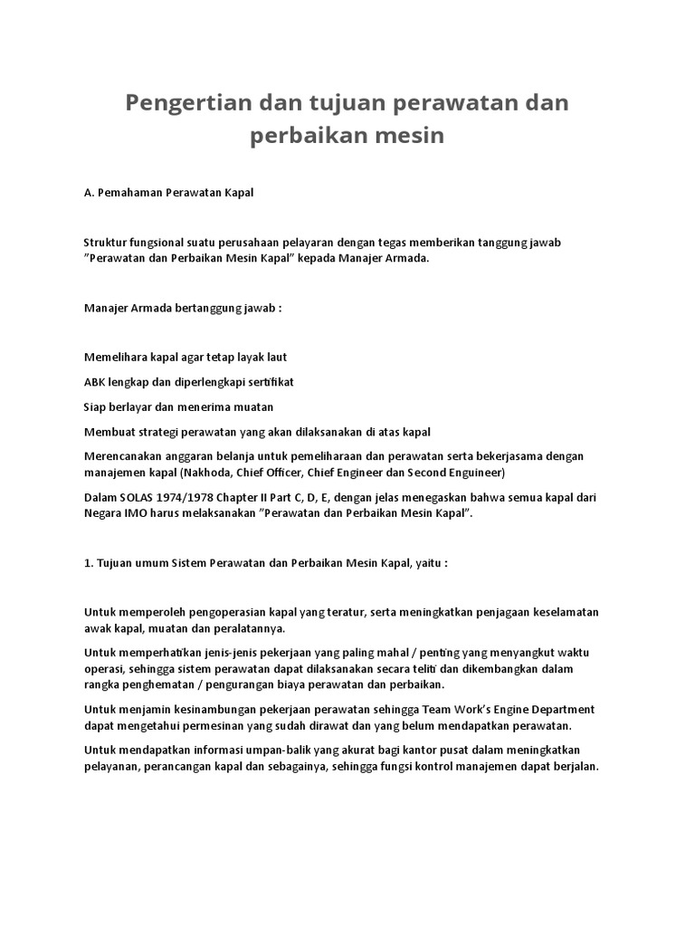 1.pengertian Dan Tujuan Perawatan Mesin | PDF