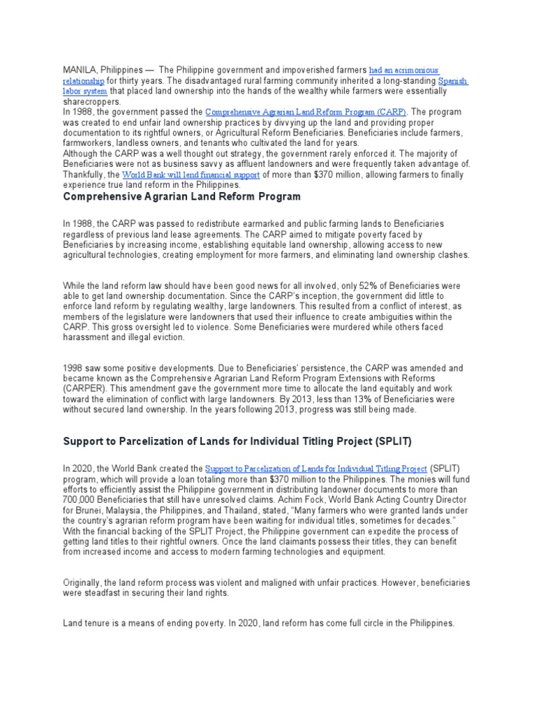Comprehensive Agrarian Land Reform Program | PDF | Property | Property Law