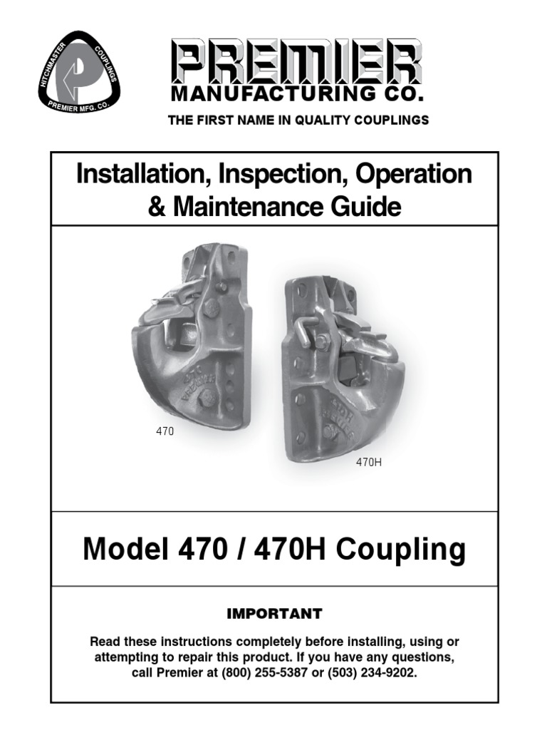 470 470H Coupling Installation Guide | PDF | Trailer (Vehicle) | Screw