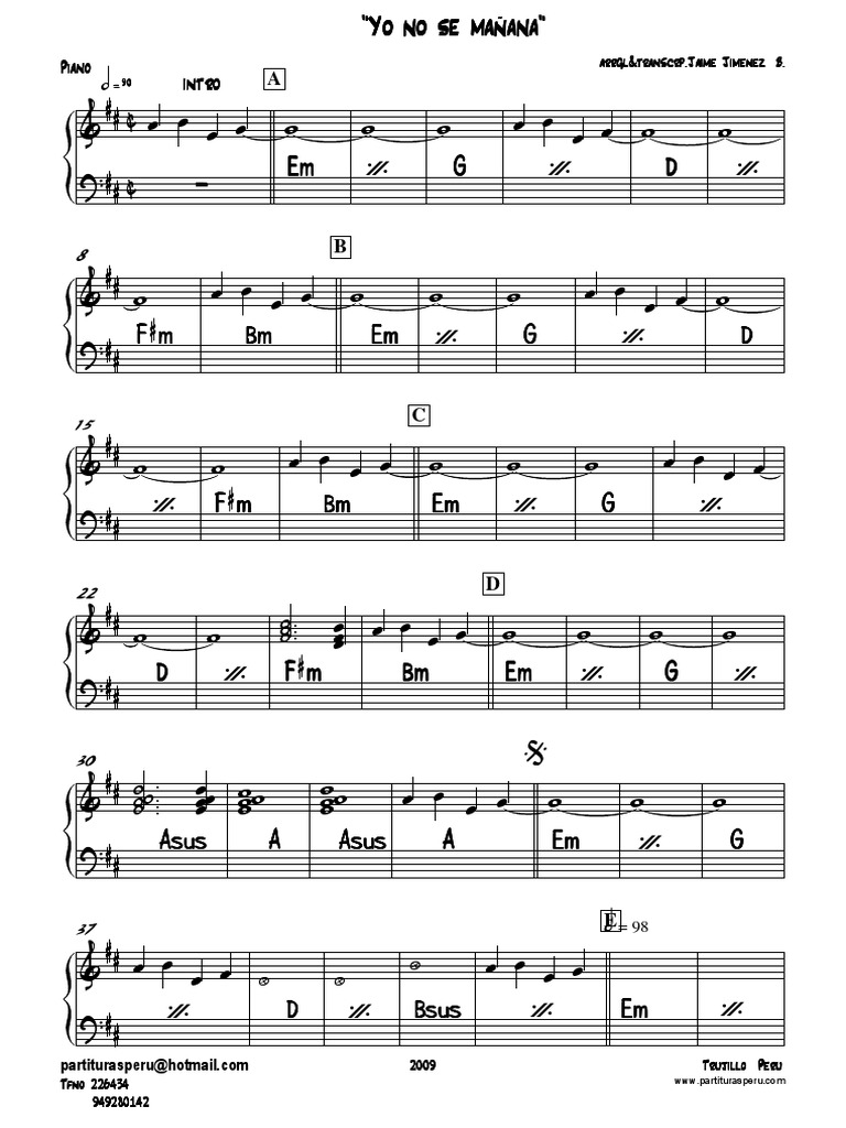 Yo No Sé Mañana - Piano | PDF