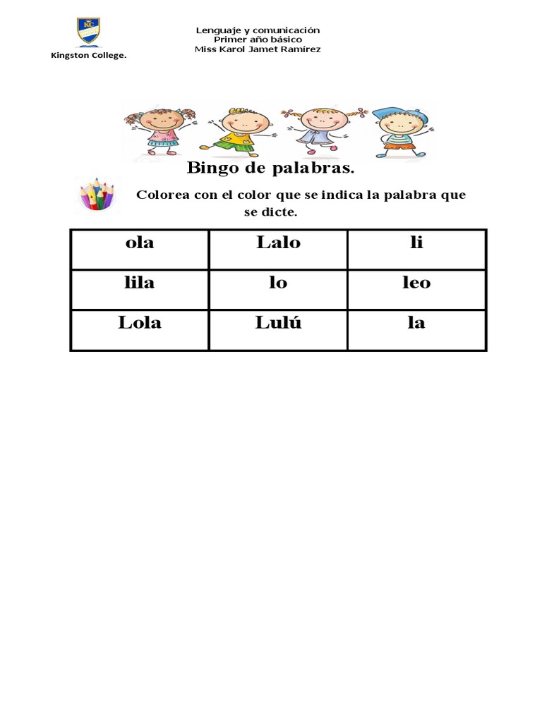 Bingo de Palabras para Primer Grado | PDF