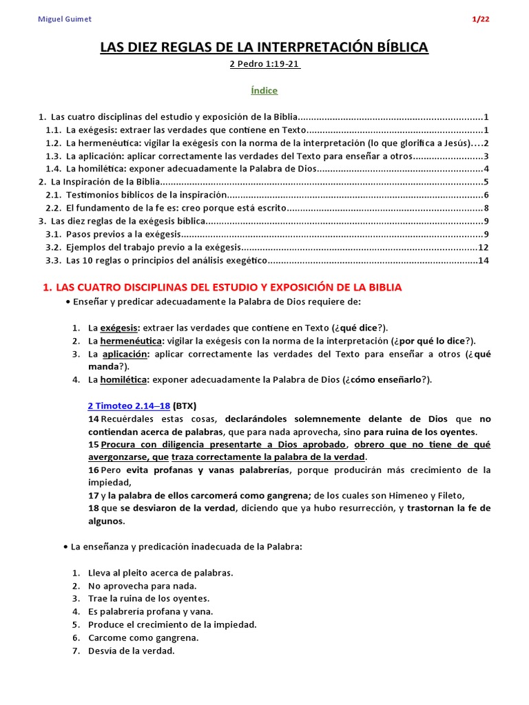 Taller de Exegesis Las diez reglas de la interpretación bíblica | PDF | Jesús | Hermenéutica