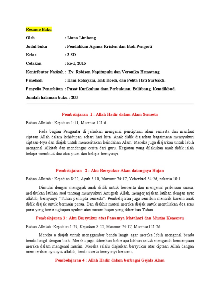 Resume Buku Siswa Kelas 3 SD Liana | PDF