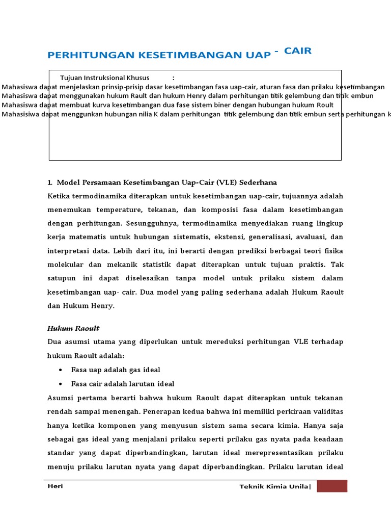 Perhitungan Kesetimbangan Uap Cair | PDF