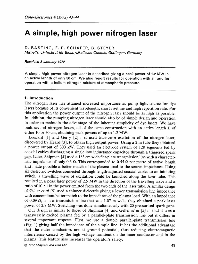 A Simple, High Power Nitrogen Laser | PDF | Transmission Line | Laser