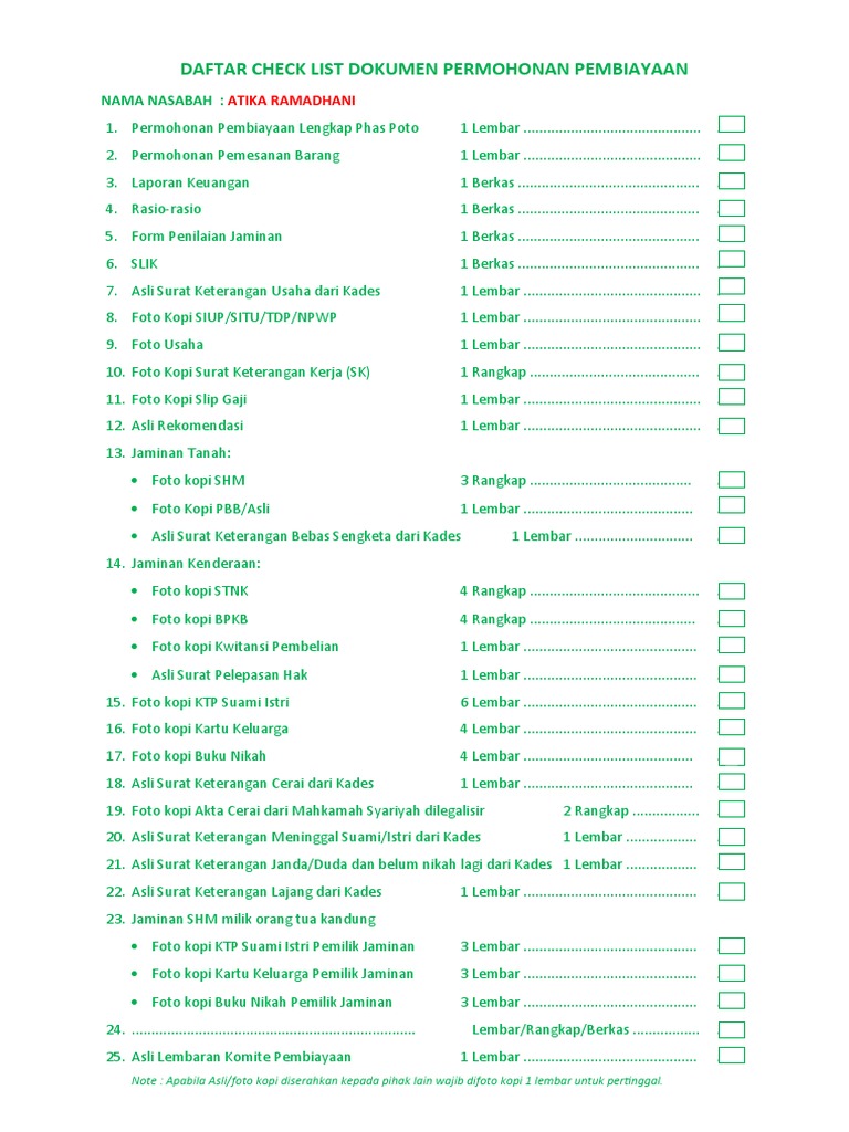 CHECKLIST-DOKUMEN-PERMOHONAN-PEMBIAYAAN | PDF