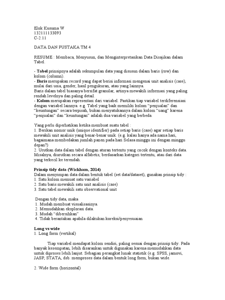 Prinsip Tidy Data (Wickham, 2014) | PDF