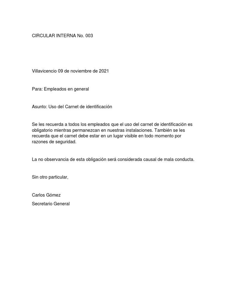 Circular Interna No | PDF